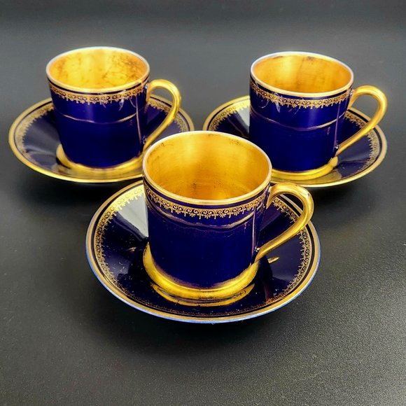 Dining | Vintage Singer Limoges France Cobalt Blue Espresso Shot Set 3 ...